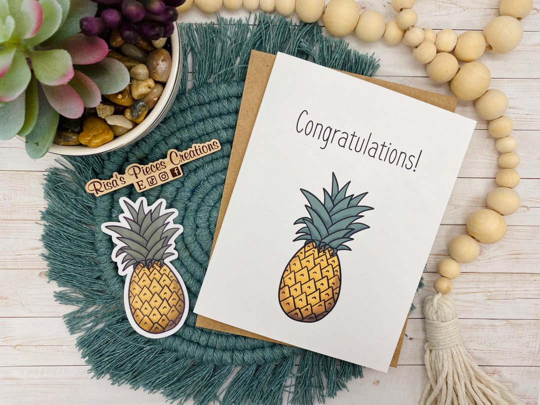 Linen Texture Pineapple Congratulations Card, Housewarming Card, Greeting Card, Blank Cards ...