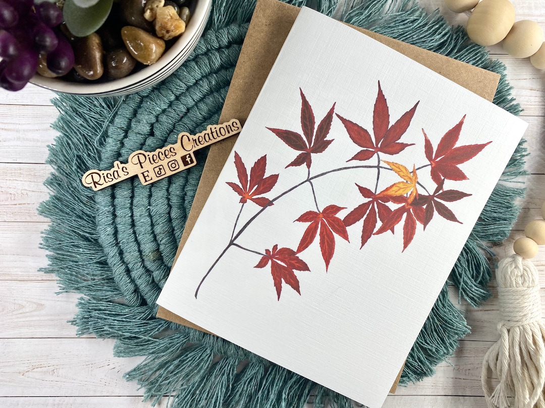 Linen Texture Japanese Maple Card, Greeting Card, Blank Cards, Card for ...