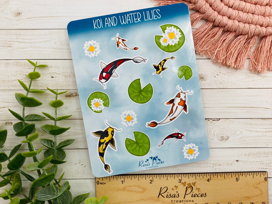 Koi Pond Sticker Sheet Koi Stickers Fish Sticker Lily Pad - Etsy