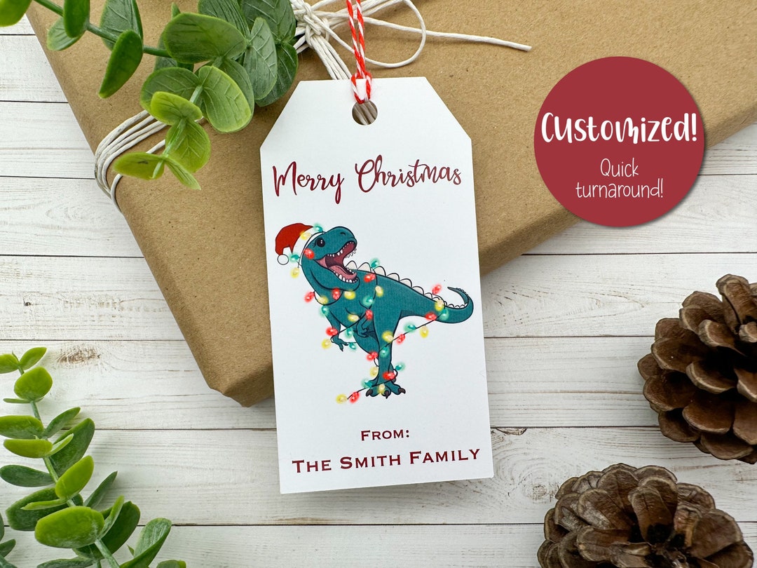 T-rex Personalized Gift Tags, Christmas Present Tags With Thread ...