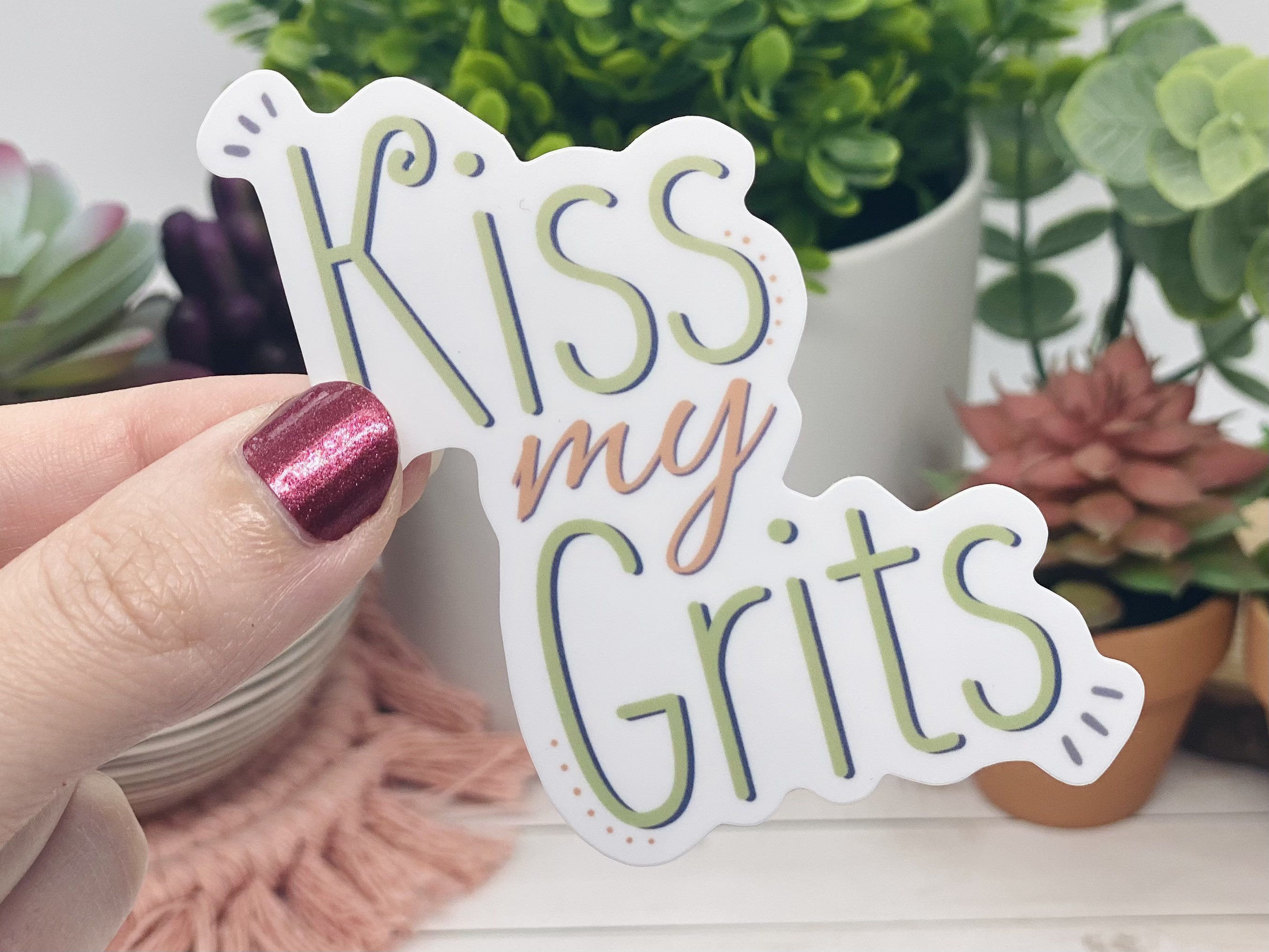 Kiss My Grits Snarky Sticker, Southern Insults, Funny Stickers for ...