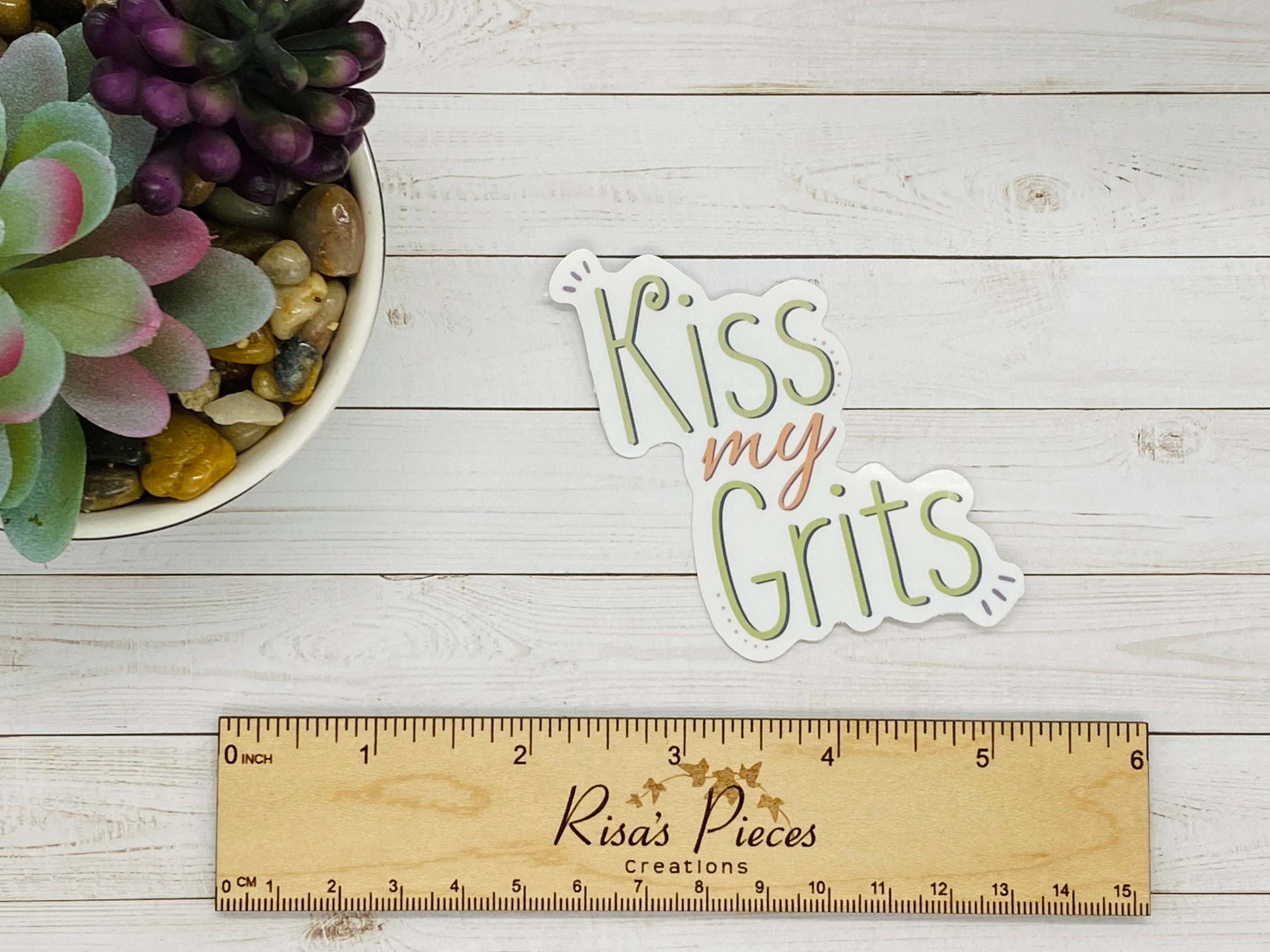 Kiss My Grits Snarky Sticker, Southern Insults, Funny Stickers for ...