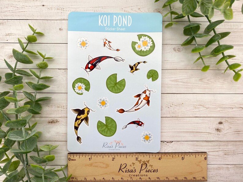 Koi Pond Sticker Sheet Koi Stickers Fish Sticker Lily Pad | Etsy