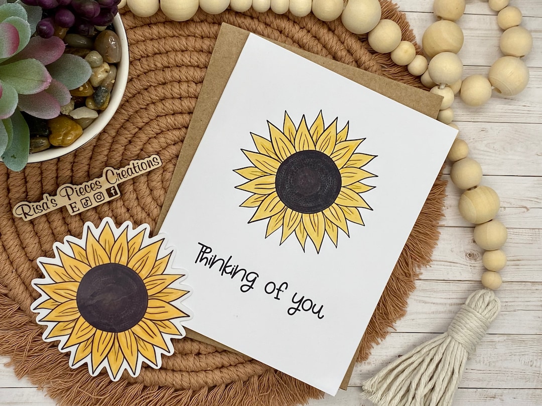 Glossy Sunflower Thinking of You, Sunflower Card, Greeting Cards, Blank ...