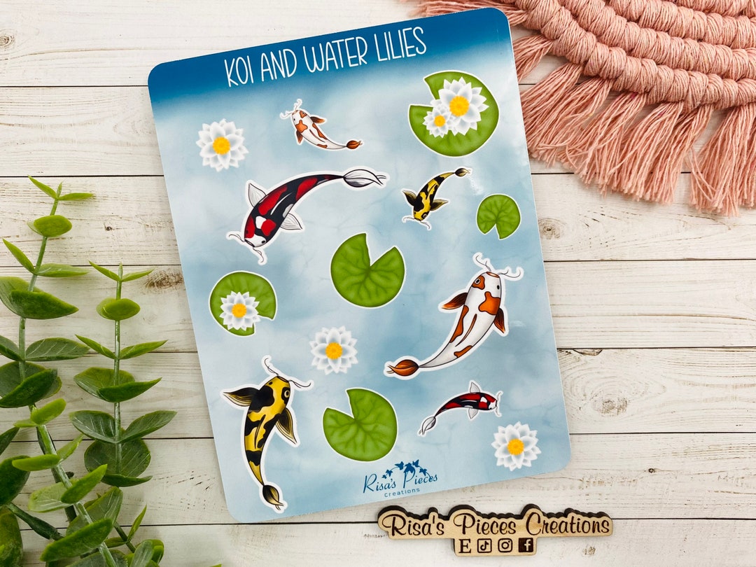 Koi Pond Sticker Sheet, Koi Stickers, Fish Sticker, Lily Pad Sticker ...