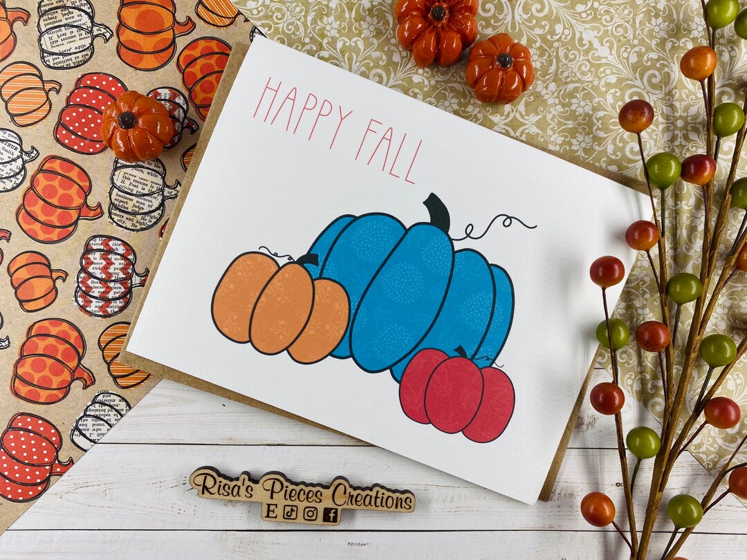 Linen Texture Teal Pumpkin Card, Pumpkin Card, Greeting Card, Blank ...