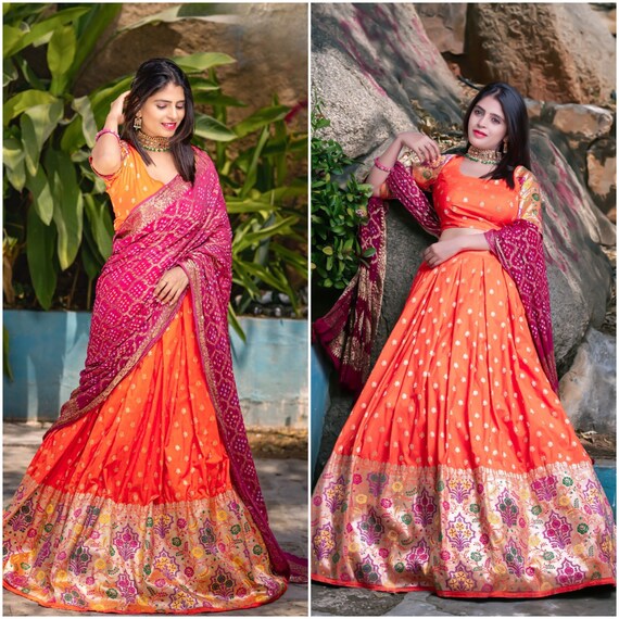 Beautiful Orange Paithani Collection Weaving Zari Work Dupatta - Etsy