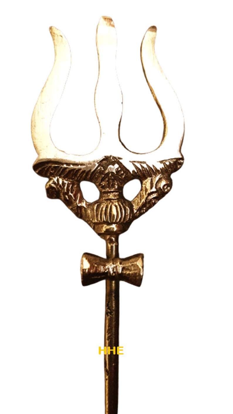 Brass Metal Trishul Trident With Stand for Temples & Home Decoration 14 ...