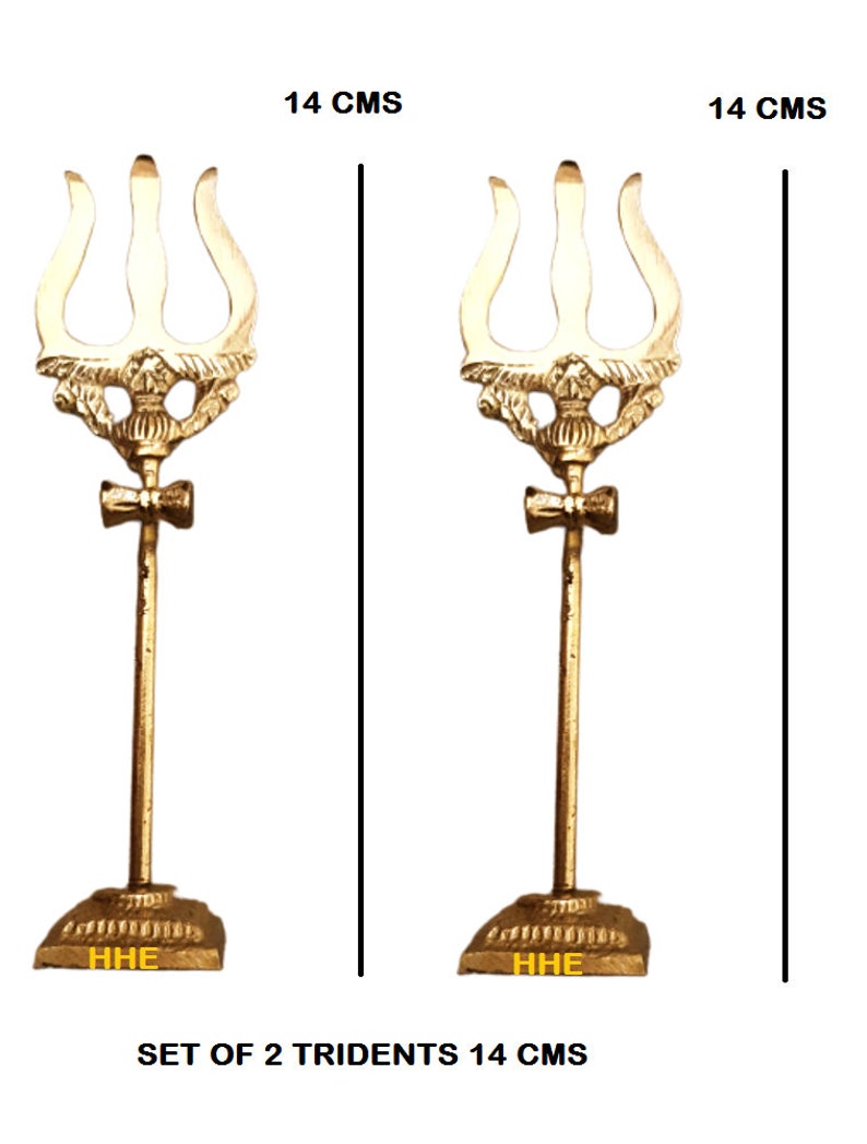 Brass Metal Trishul Trident With Stand for Temples & Home Decoration 14 ...
