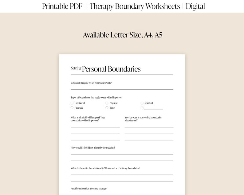 Digital Boundary Worksheet for Therapy, Printable Personal Boundary ...