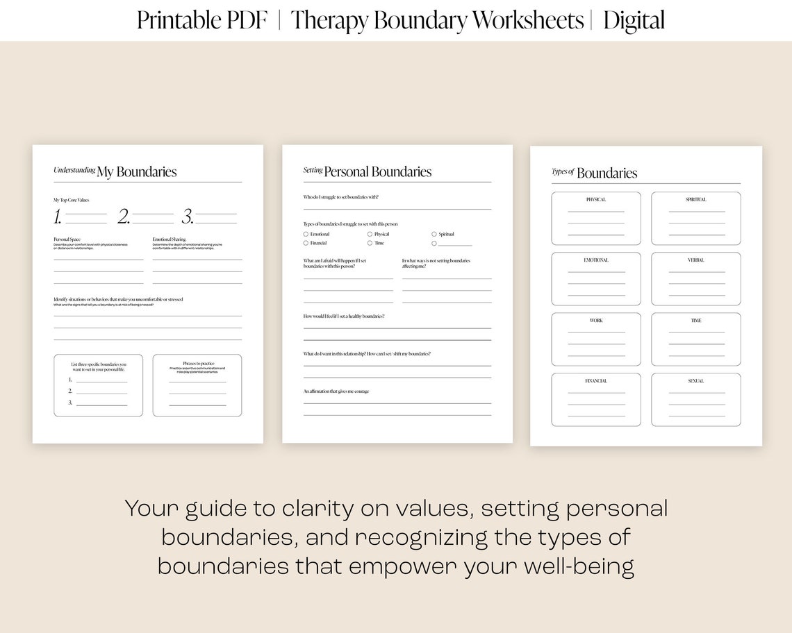 Digital Boundary Worksheet for Therapy, Printable Personal Boundary ...