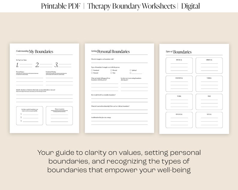 Digital Boundary Worksheet for Therapy, Printable Personal Boundary Journal, Therapy Journal ...