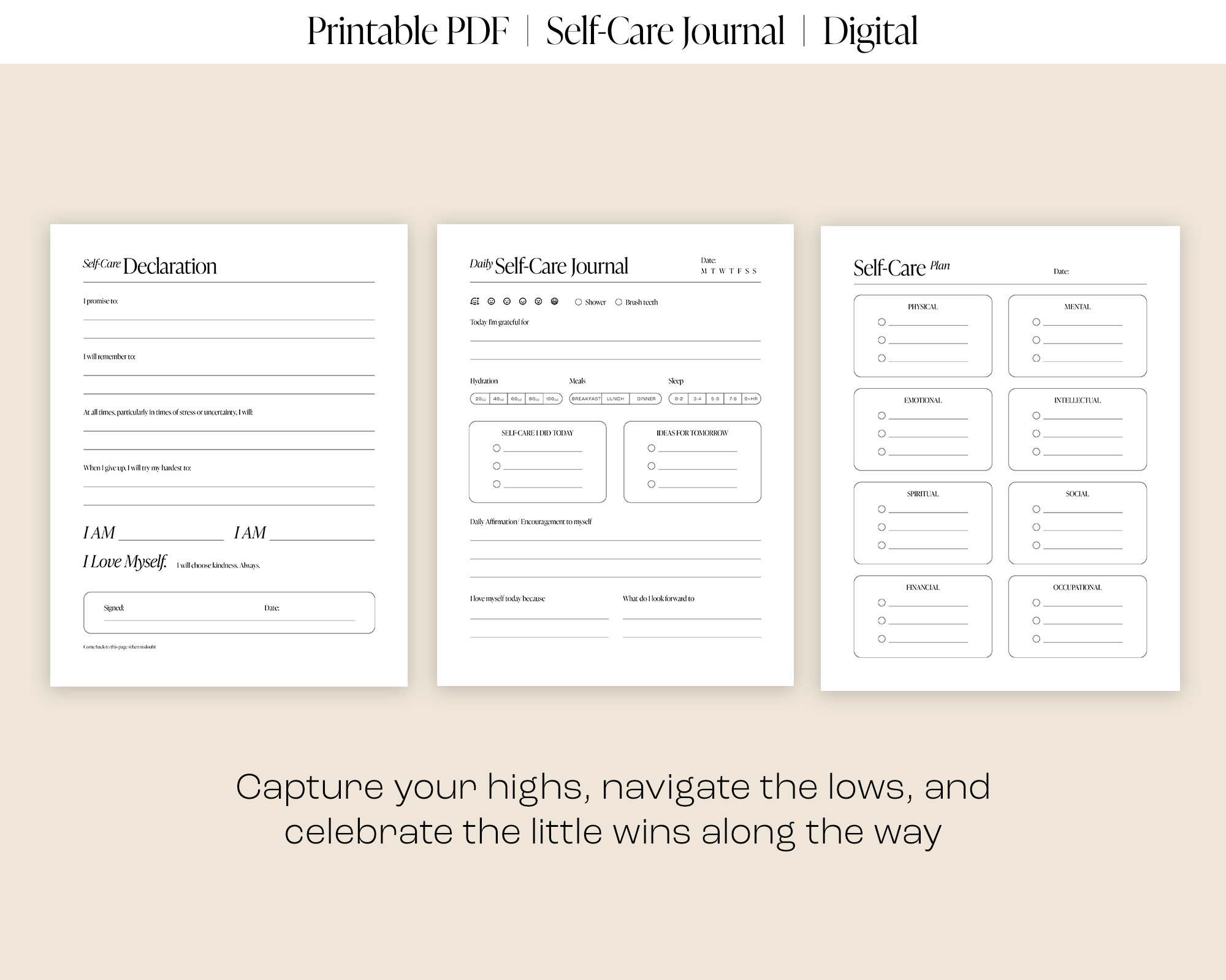 Self-care Journal Printable, Digital Self-care Planner, Self Care ...