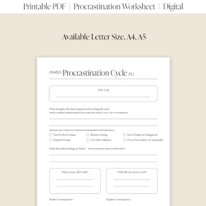Printable Procrastination Worksheet, Digital Therapy Journal, Action ...