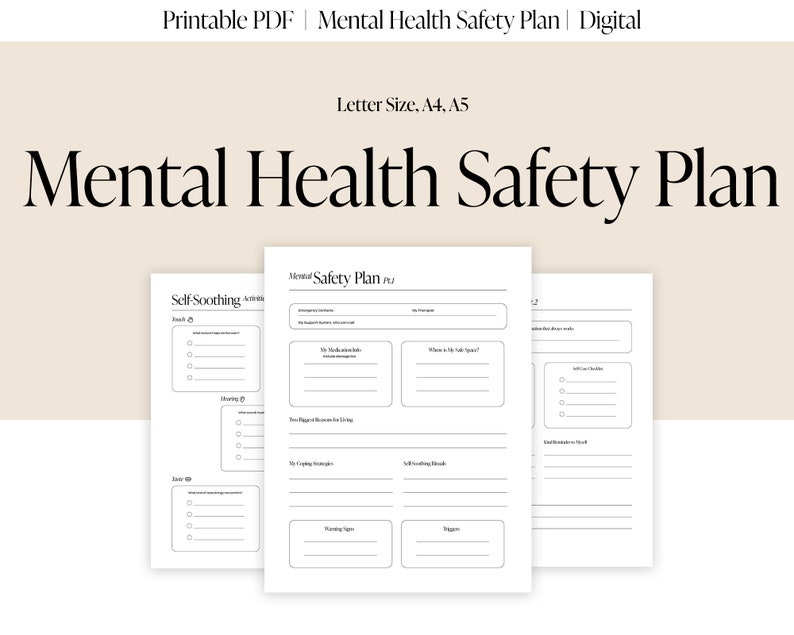 Mental Health Safety Plan Printable, Digital Self-care Planner, Safety ...