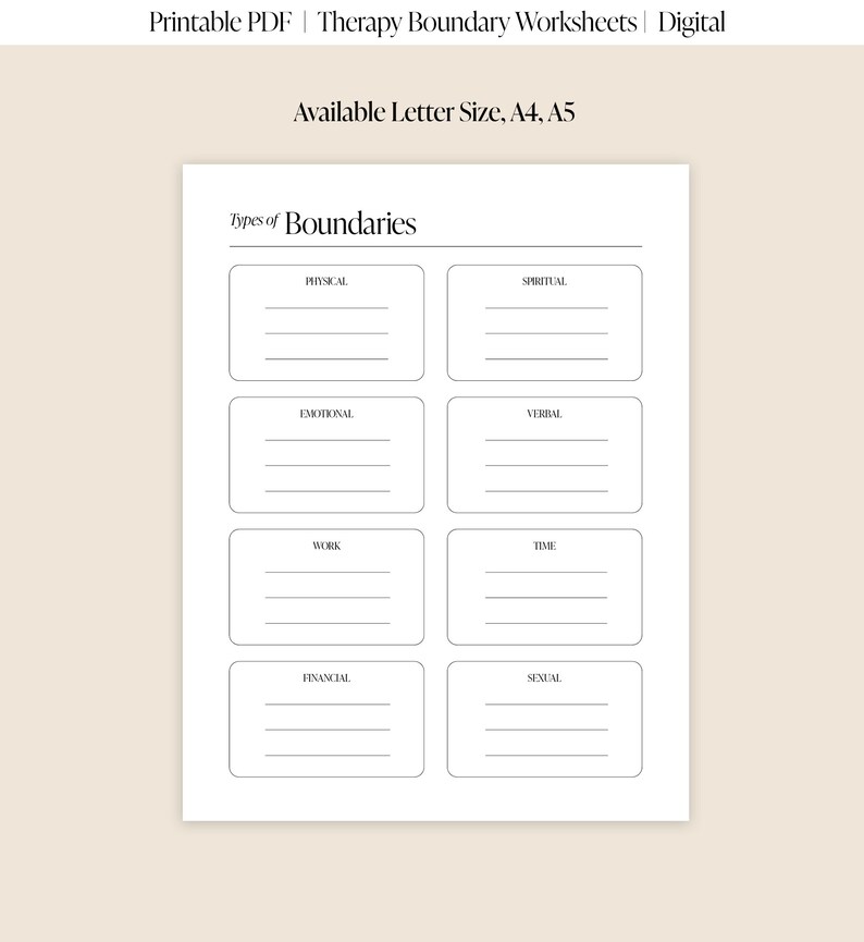 Digital Boundary Worksheet for Therapy, Printable Personal Boundary Journal, Therapy Journal ...
