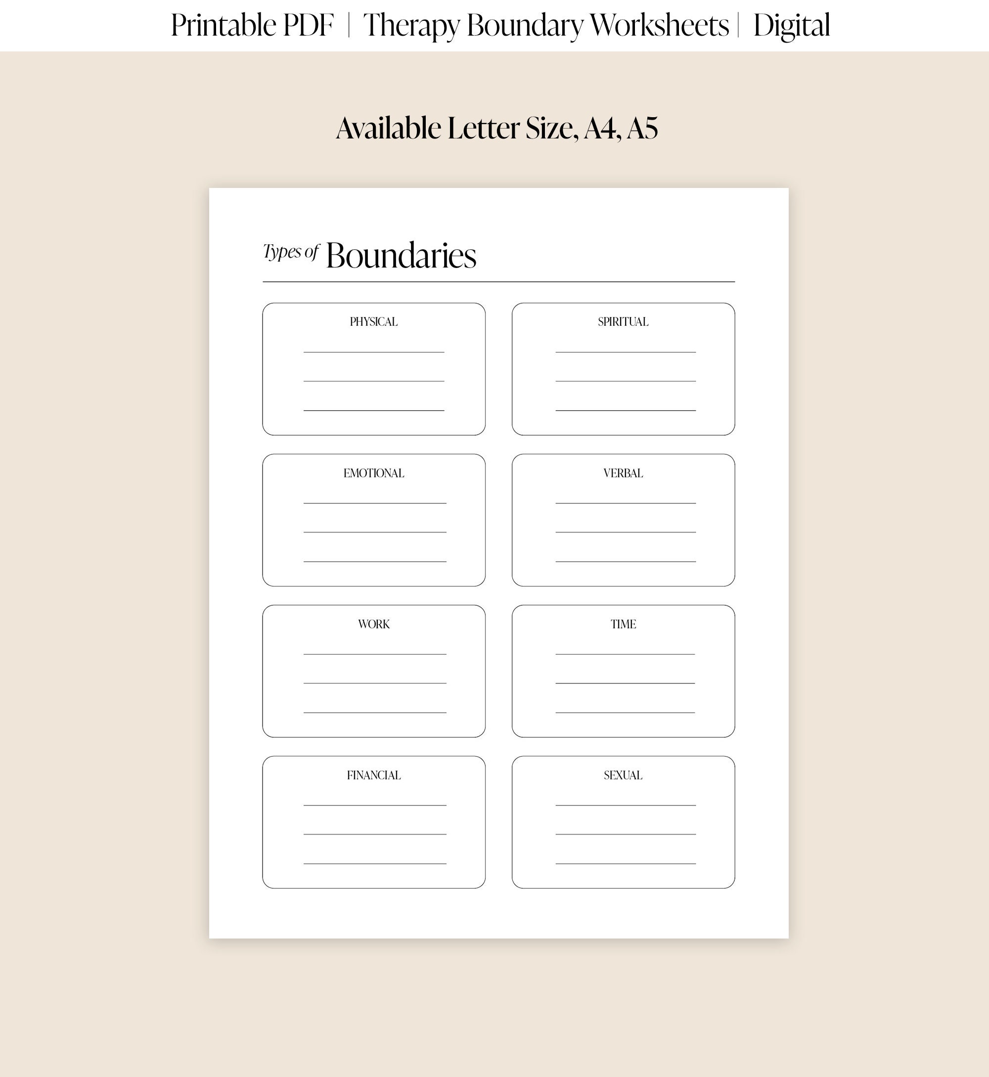 Digital Boundary Worksheet for Therapy, Printable Personal Boundary Journal, Therapy Journal ...