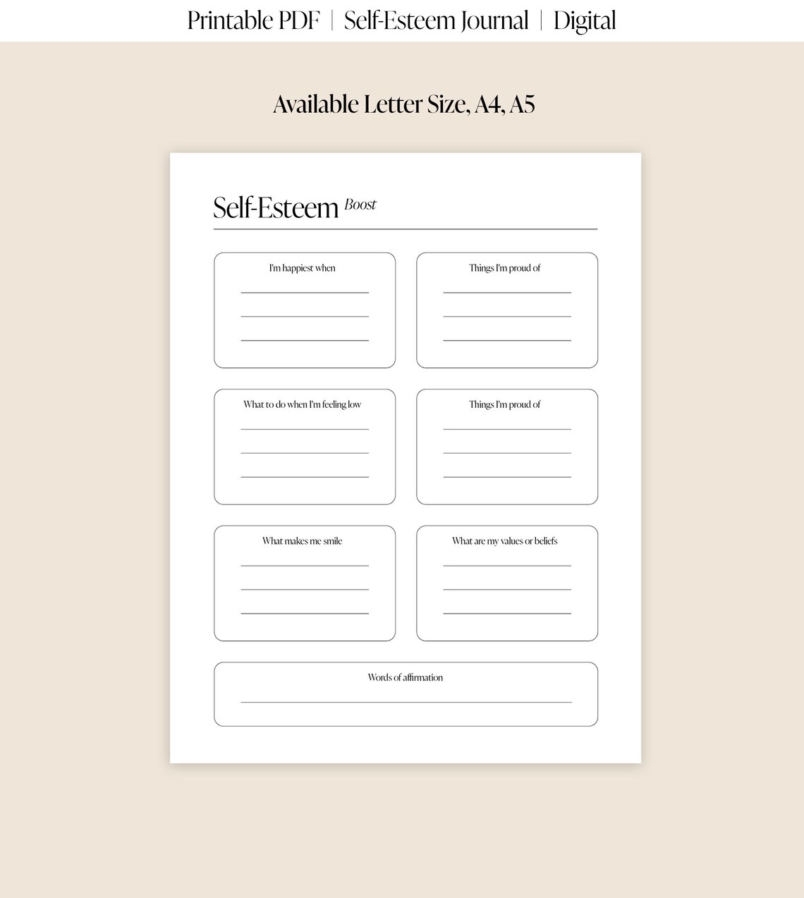 Digital Self-esteem Journal, Printable Confidence Boost, Self-help ...