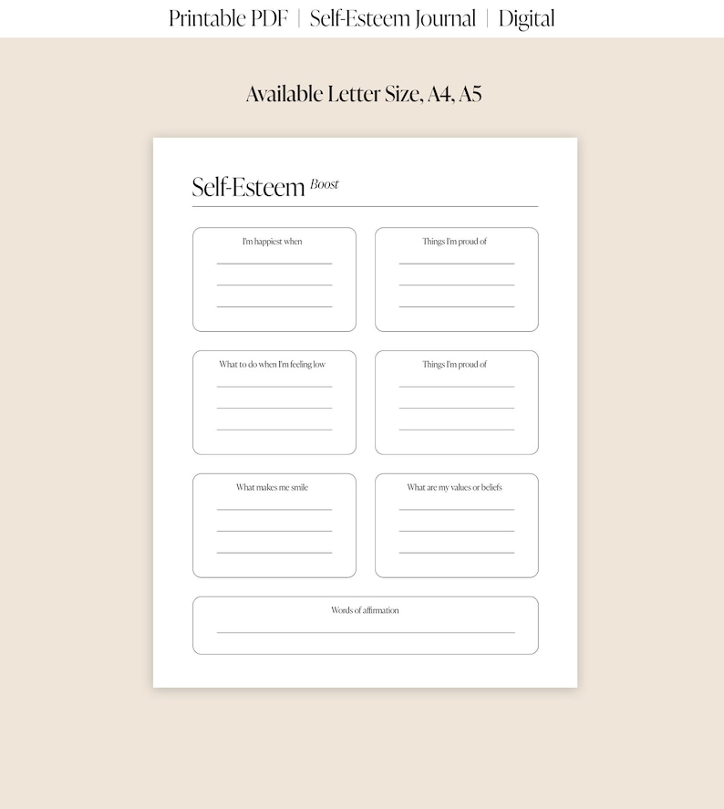Digital Self-esteem Journal, Printable Confidence Boost, Self-help ...