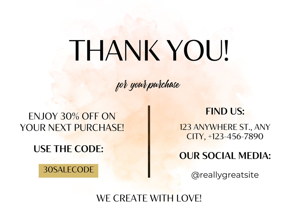 Printable Thank You Card, Small Business Thank You, Order Insert, Order ...