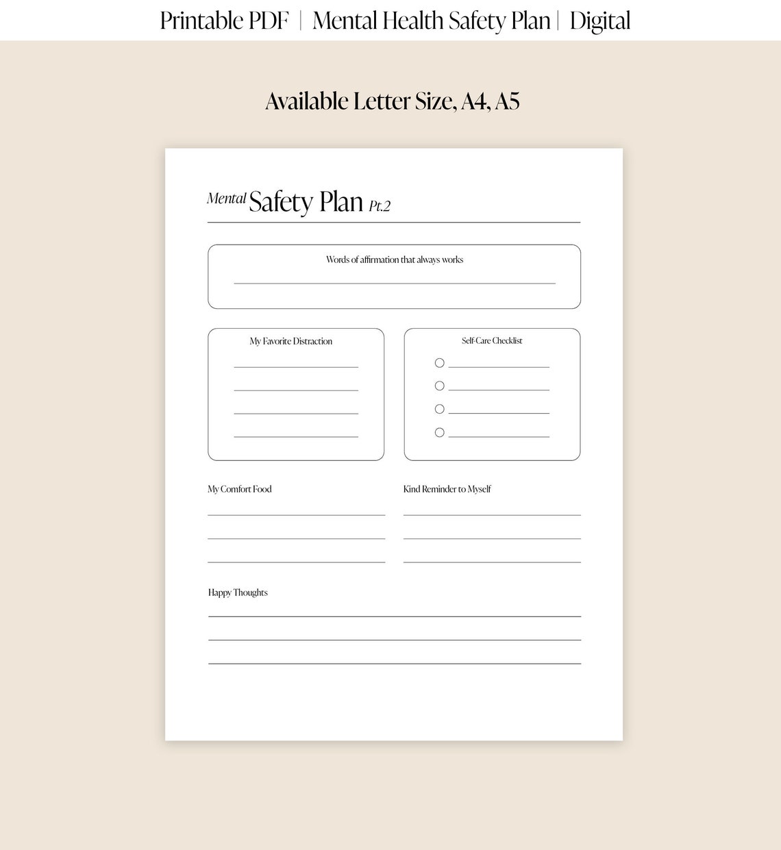 Mental Health Safety Plan Printable, Digital Self-care Planner, Safety ...