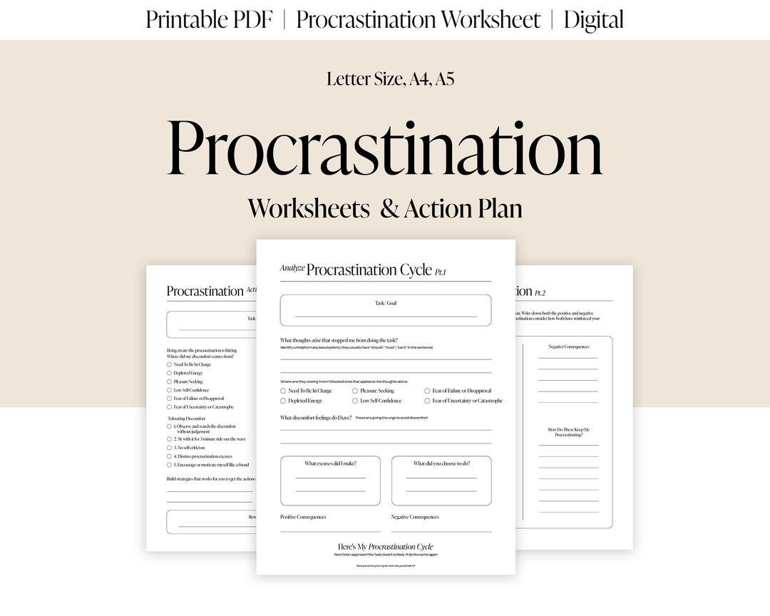Printable Procrastination Worksheet, Digital Therapy Journal, Action ...