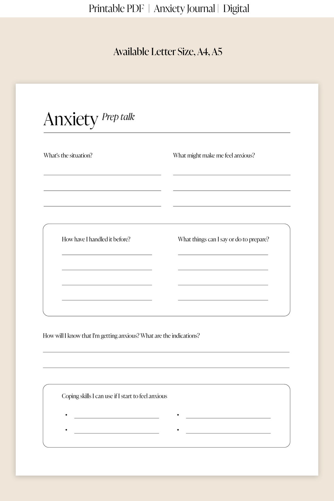 Anxiety Journal Printable, Digital Therapy Journal, Reflection Journal ...