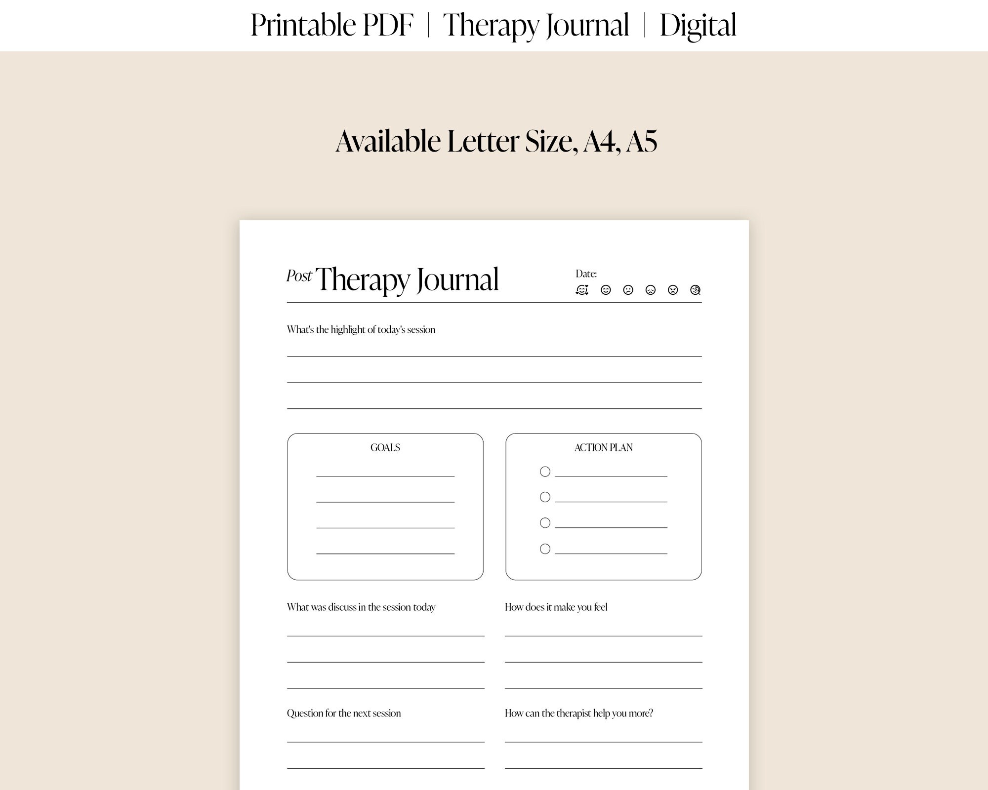 Digital Therapy Journal Pack, Printable Therapy Notes, Pre & Post ...