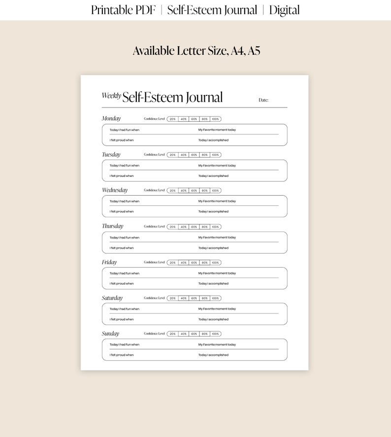 Digital Self-esteem Journal, Printable Confidence Boost, Self-help ...
