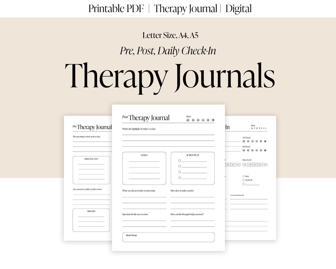 Digital Therapy Journal Pack, Printable Therapy Notes, Pre & Post ...