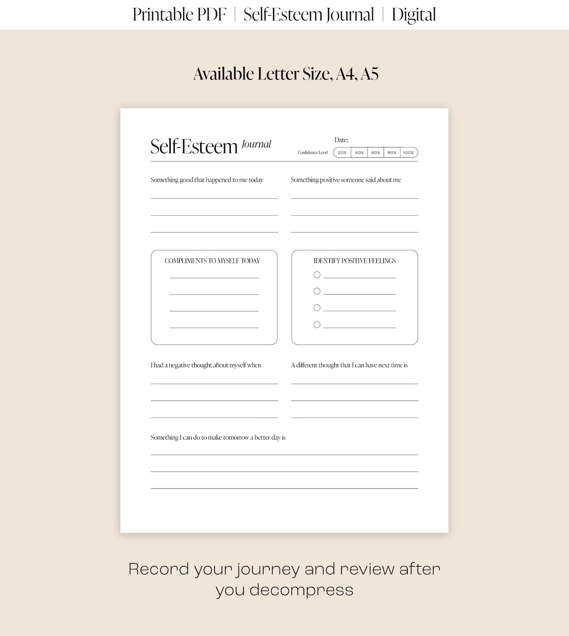 Digital Self-esteem Journal, Printable Confidence Boost, Self-help ...