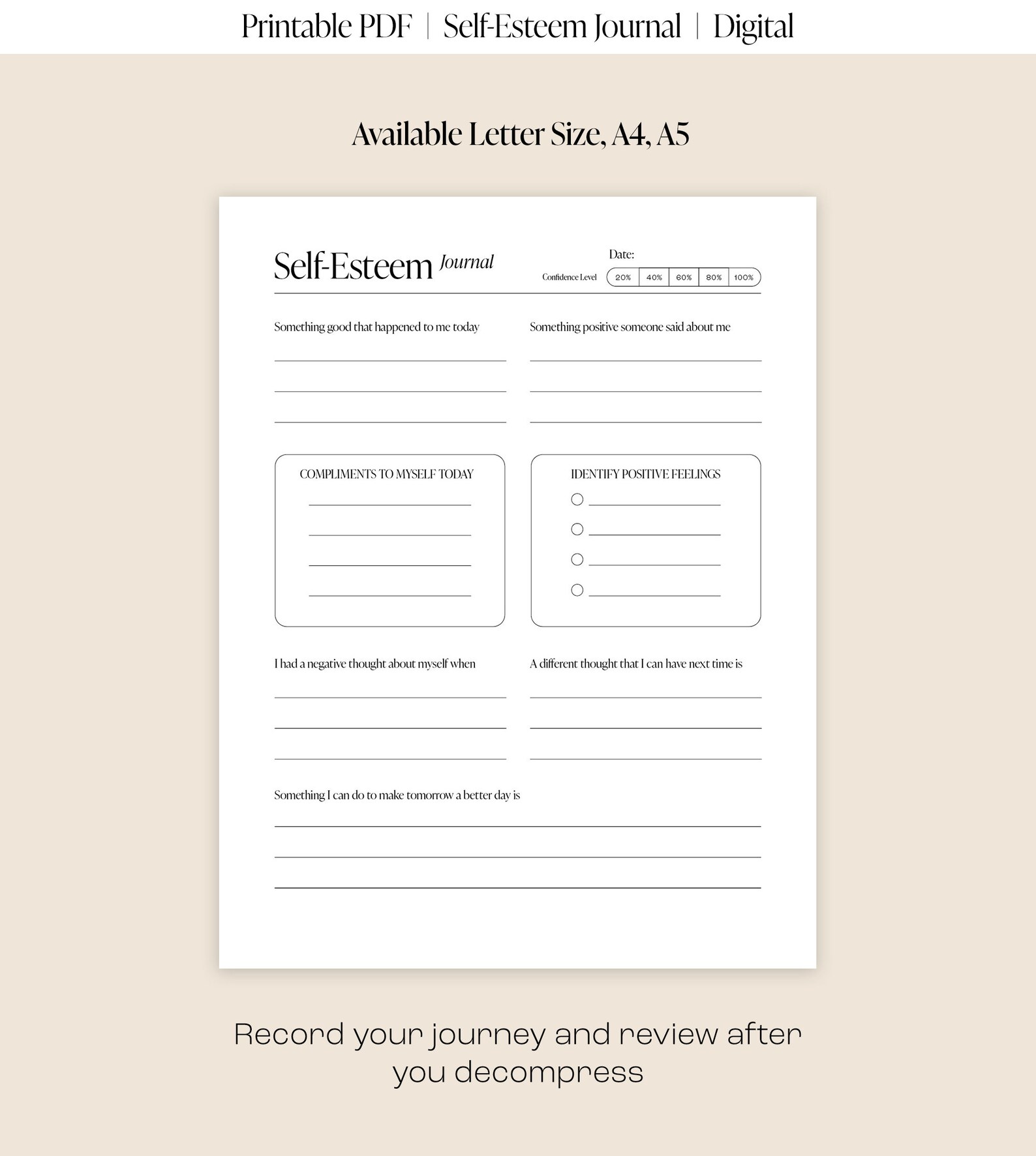 Digital Self-esteem Journal, Printable Confidence Boost, Self-help ...