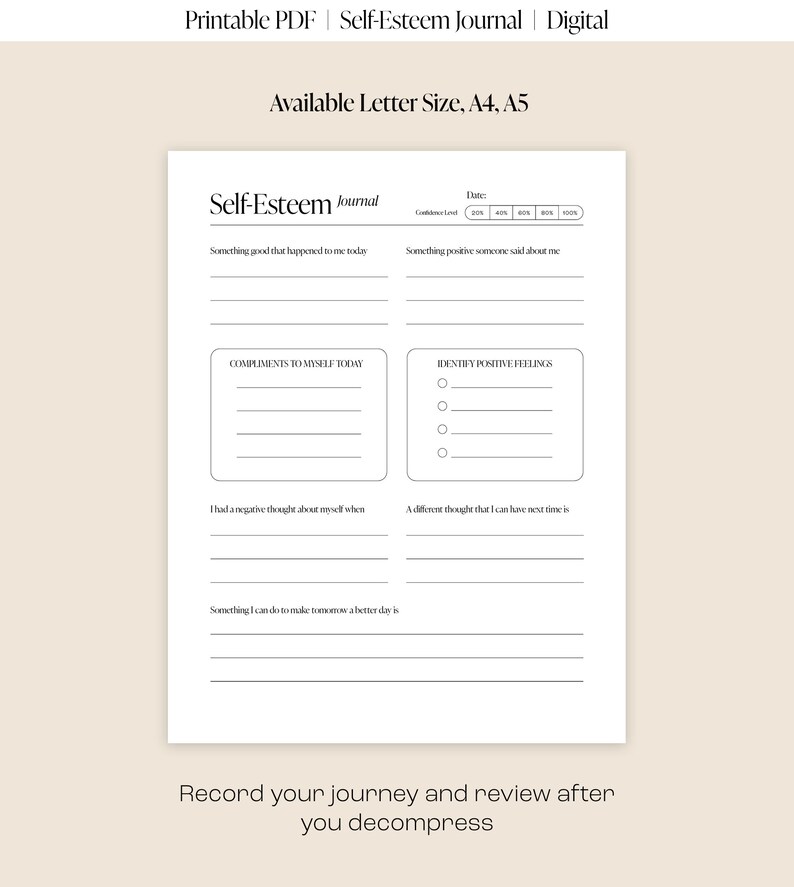 Digital Self-esteem Journal, Printable Confidence Boost, Self-help ...