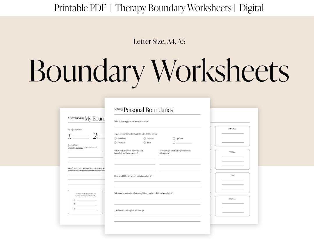 Digital Boundary Worksheet for Therapy, Printable Personal Boundary ...