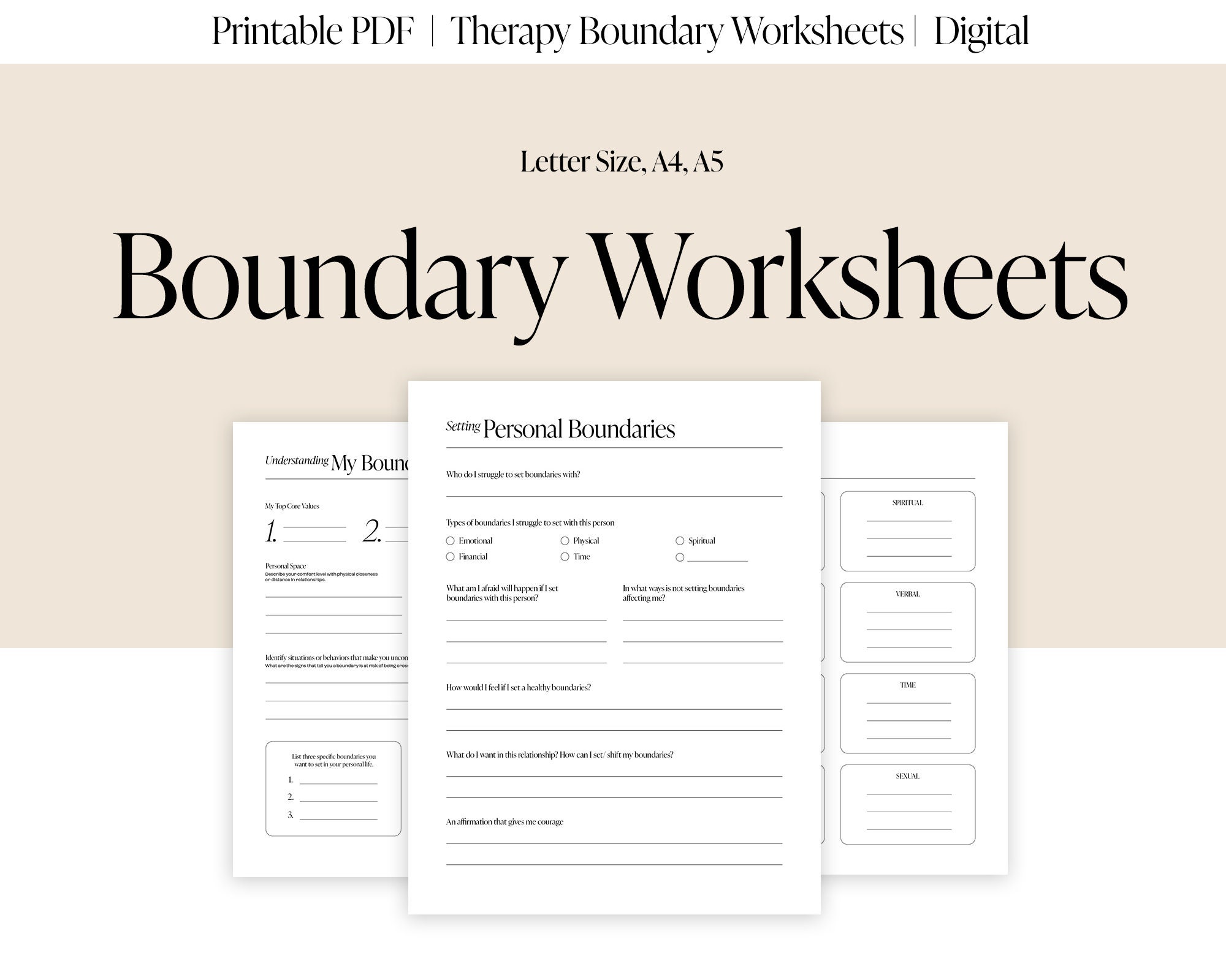 Digital Boundary Worksheet for Therapy, Printable Personal Boundary Journal, Therapy Journal ...