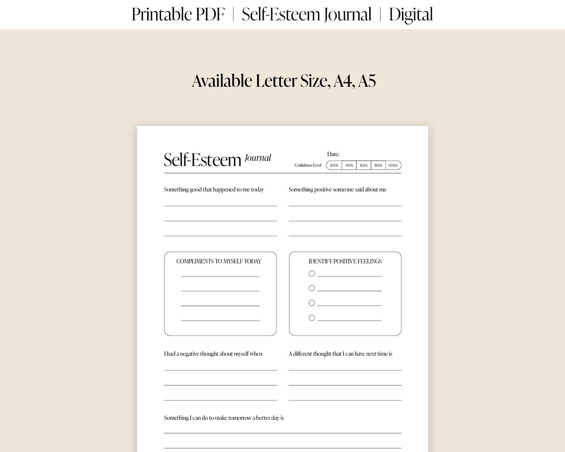 Digital Self-esteem Journal, Printable Confidence Boost, Self-help ...