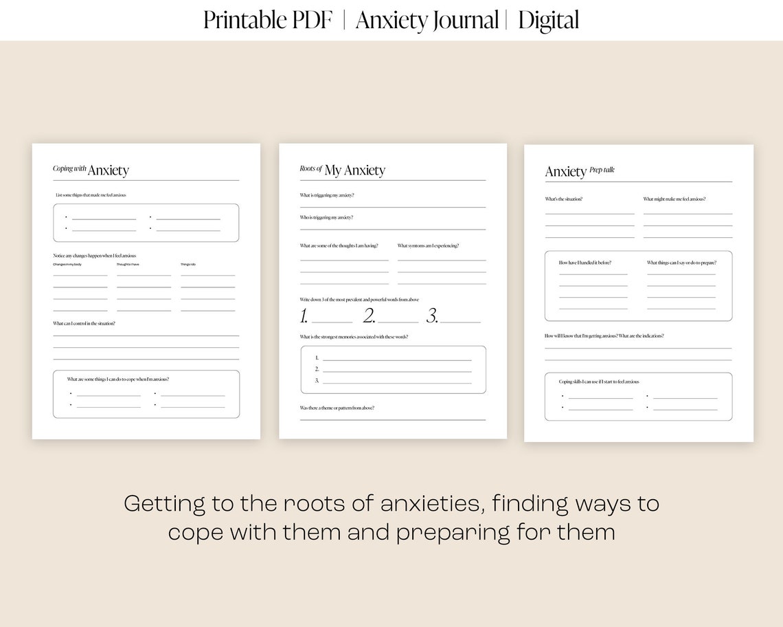 Anxiety Journal Printable, Digital Therapy Journal, Reflection Journal ...
