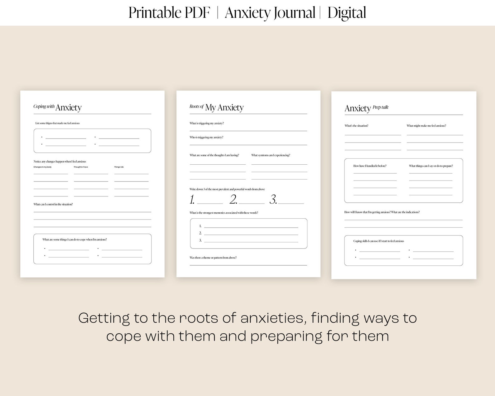 Anxiety Journal Printable, Digital Therapy Journal, Reflection Journal ...