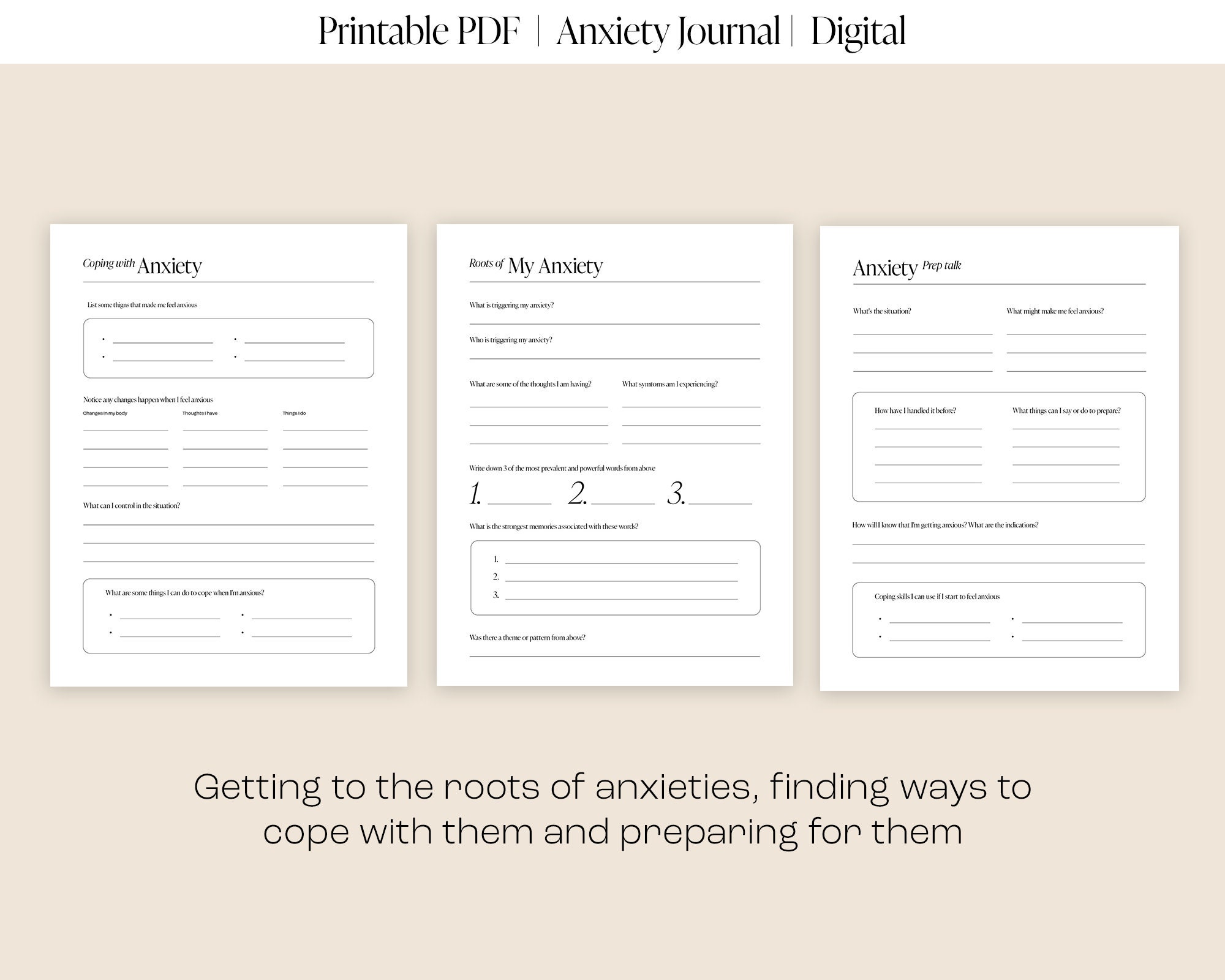 Anxiety Journal Printable, Digital Therapy Journal, Reflection Journal ...
