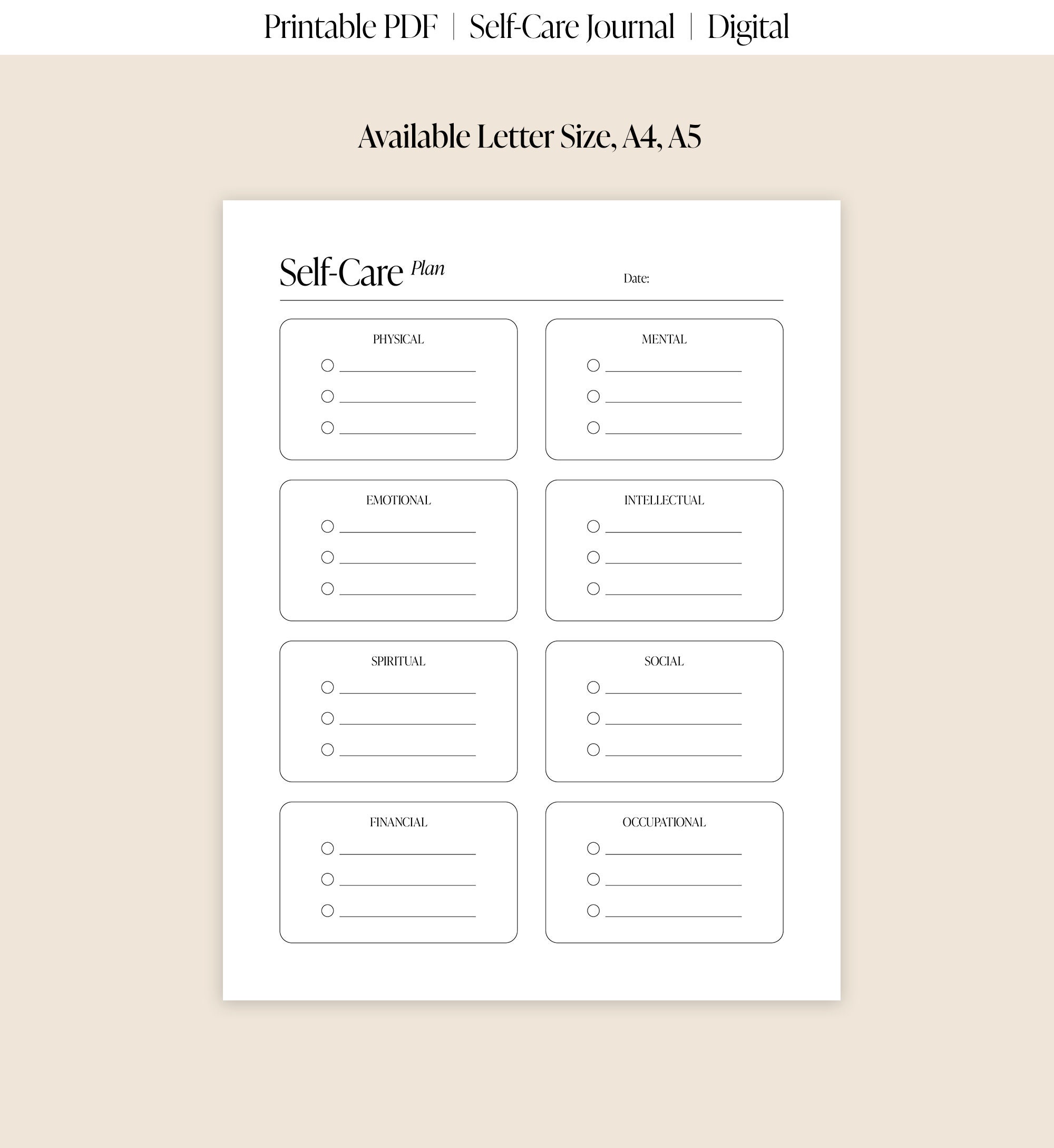 Self-care Journal Printable, Digital Self-care Planner, Self Care ...