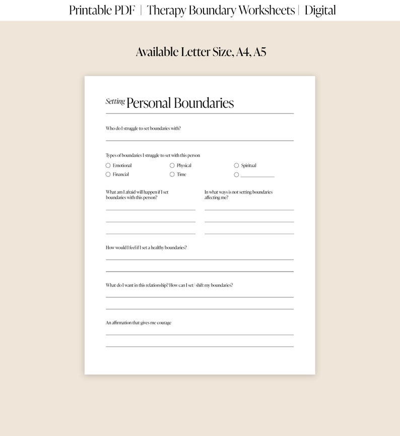 Digital Boundary Worksheet for Therapy, Printable Personal Boundary ...