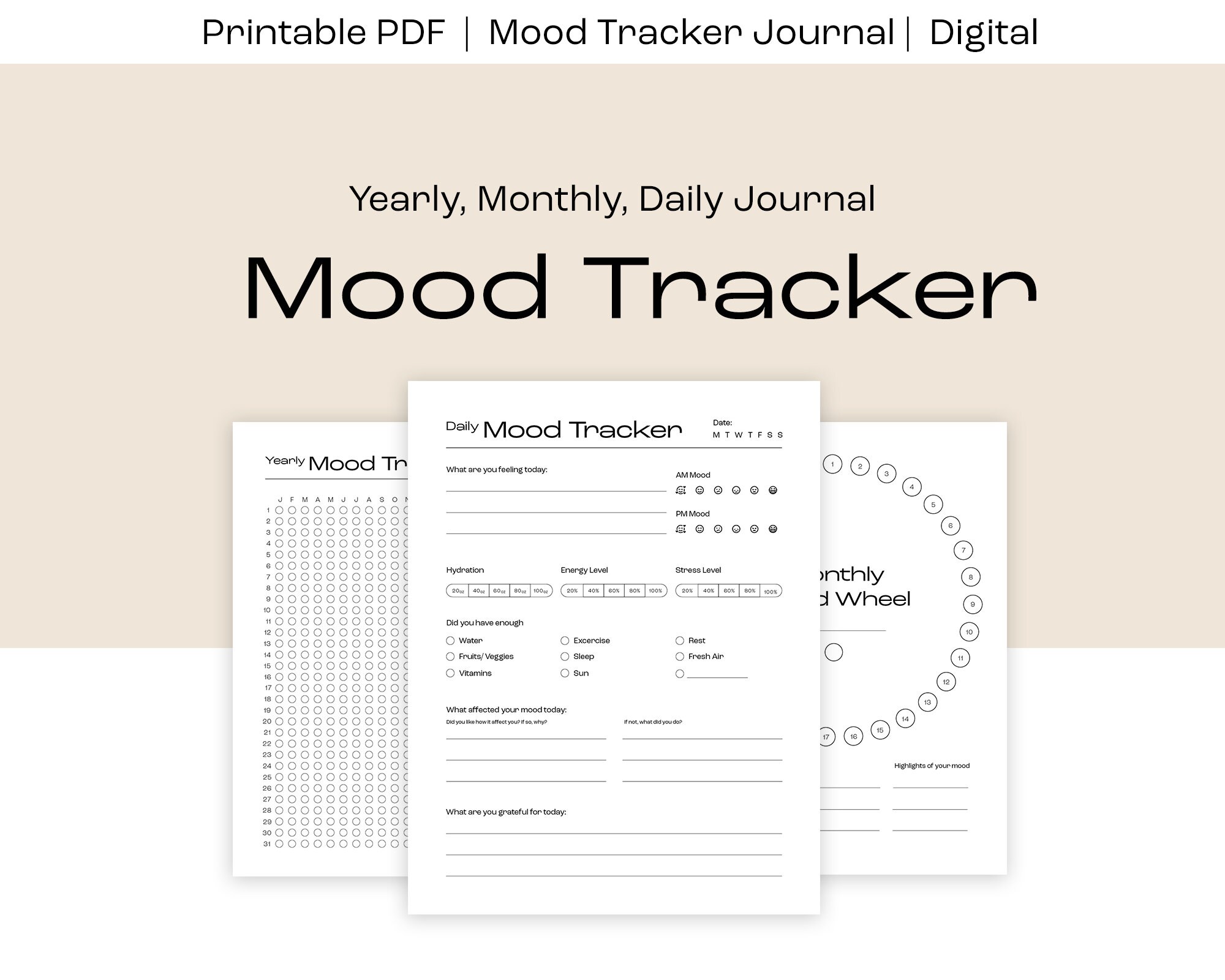 Digital Mood Tracker Journal, Printable Mood Journal, Mood Log, Mood ...