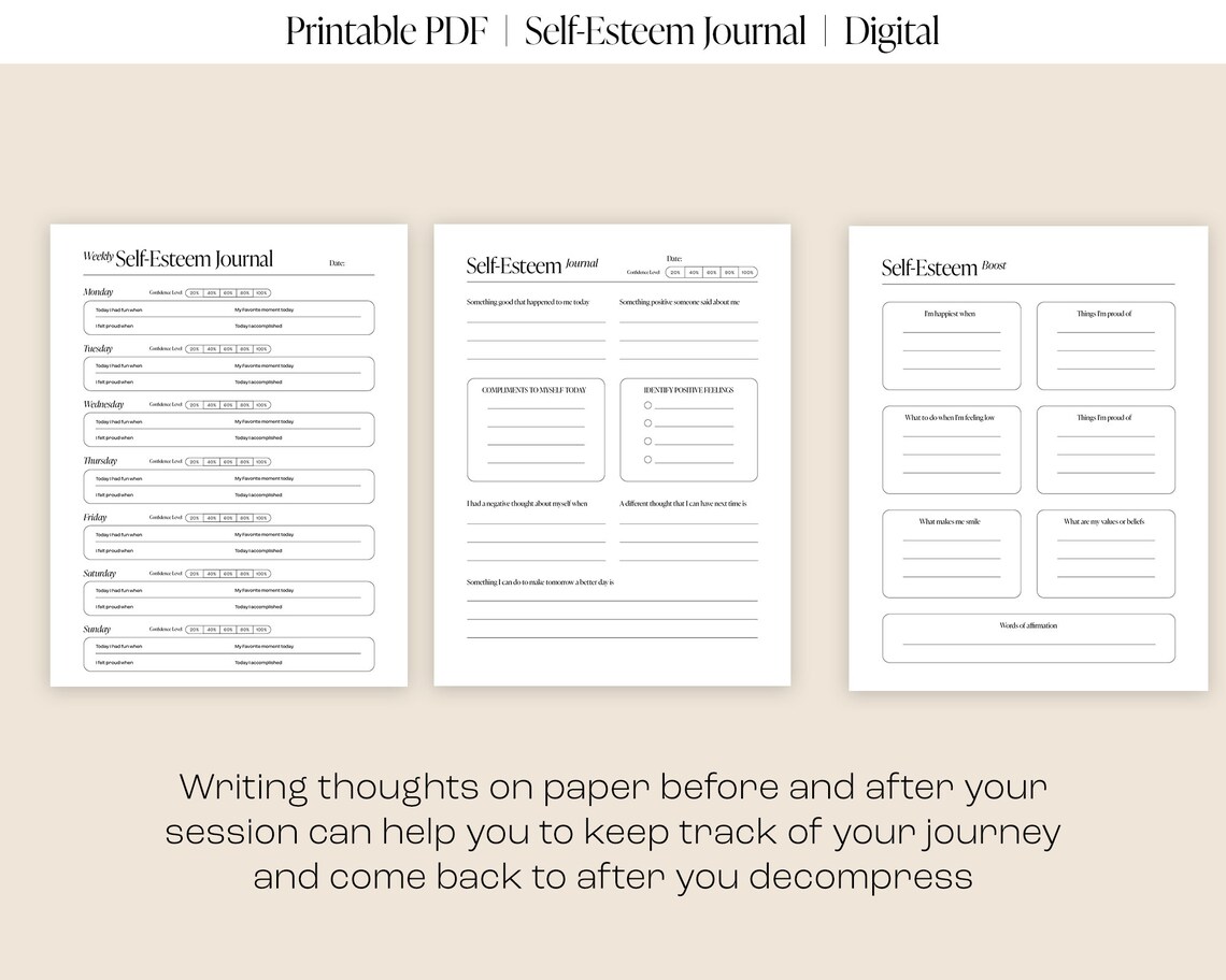 Digital Self-esteem Journal, Printable Confidence Boost, Self-help ...
