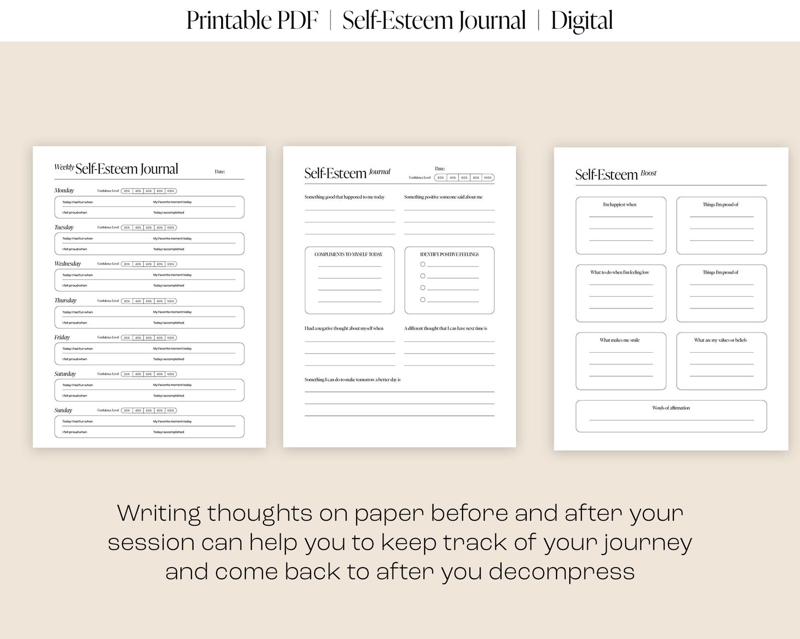 Digital Self-esteem Journal, Printable Confidence Boost, Self-help ...