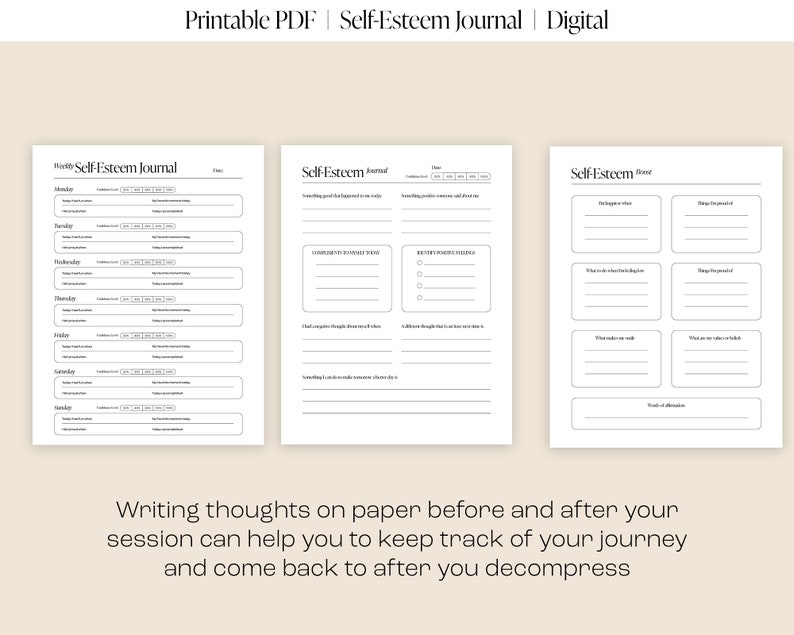 Digital Self-esteem Journal, Printable Confidence Boost, Self-help ...