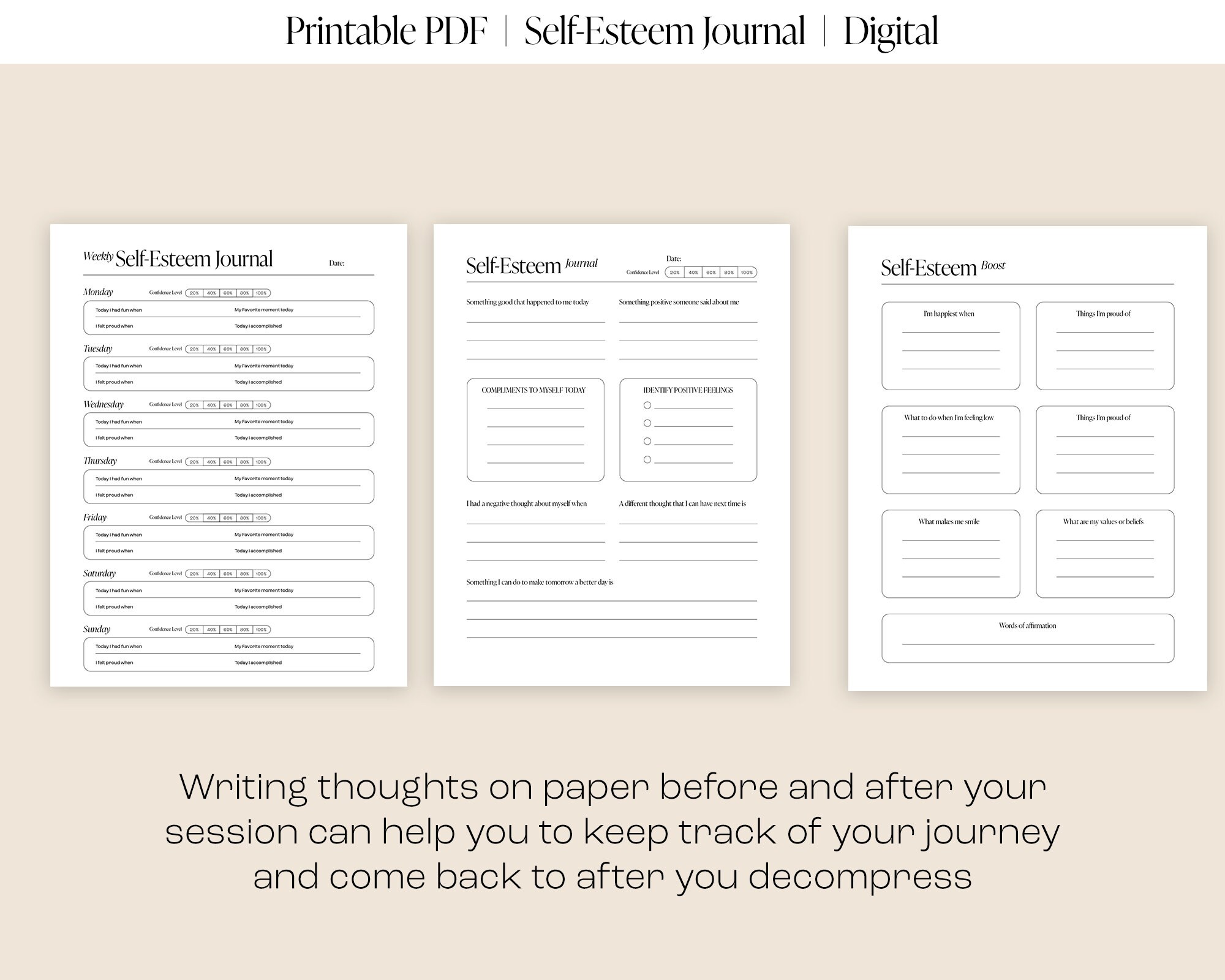 Digital Self-esteem Journal, Printable Confidence Boost, Self-help ...