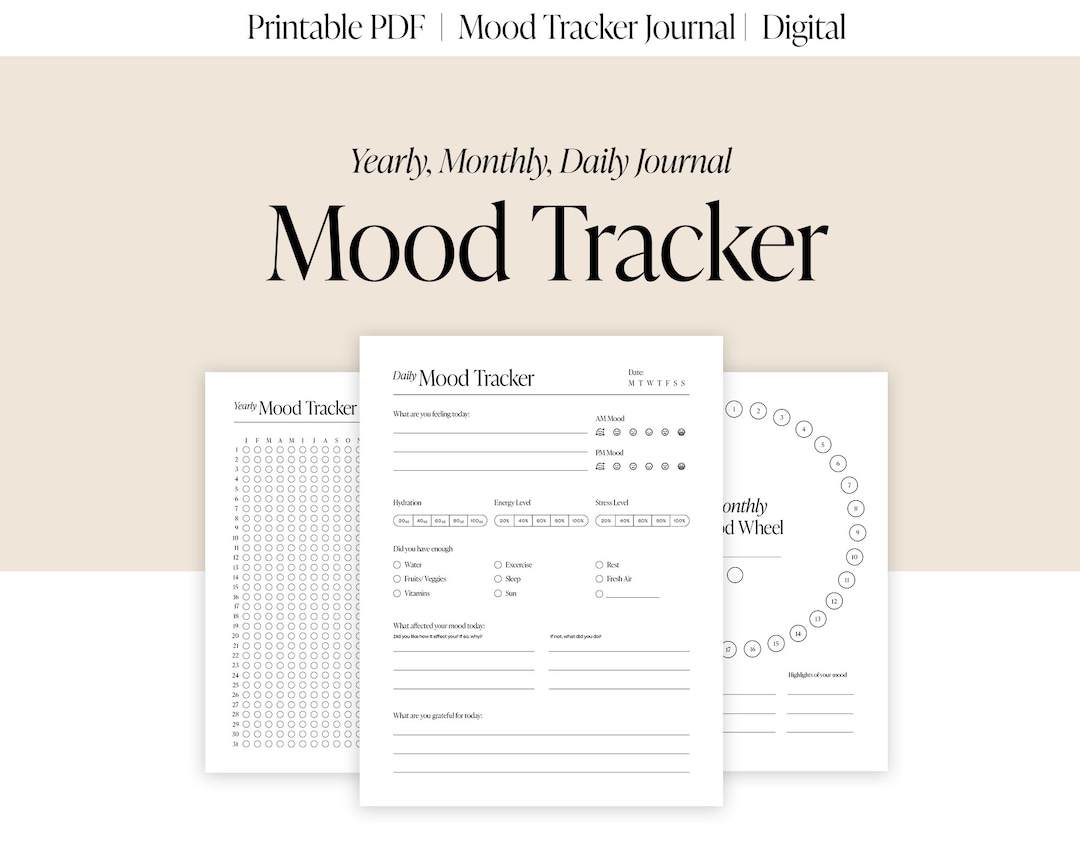 Digital Mood Tracker Journal, Printable Mood Journal, Mood Log, Self ...