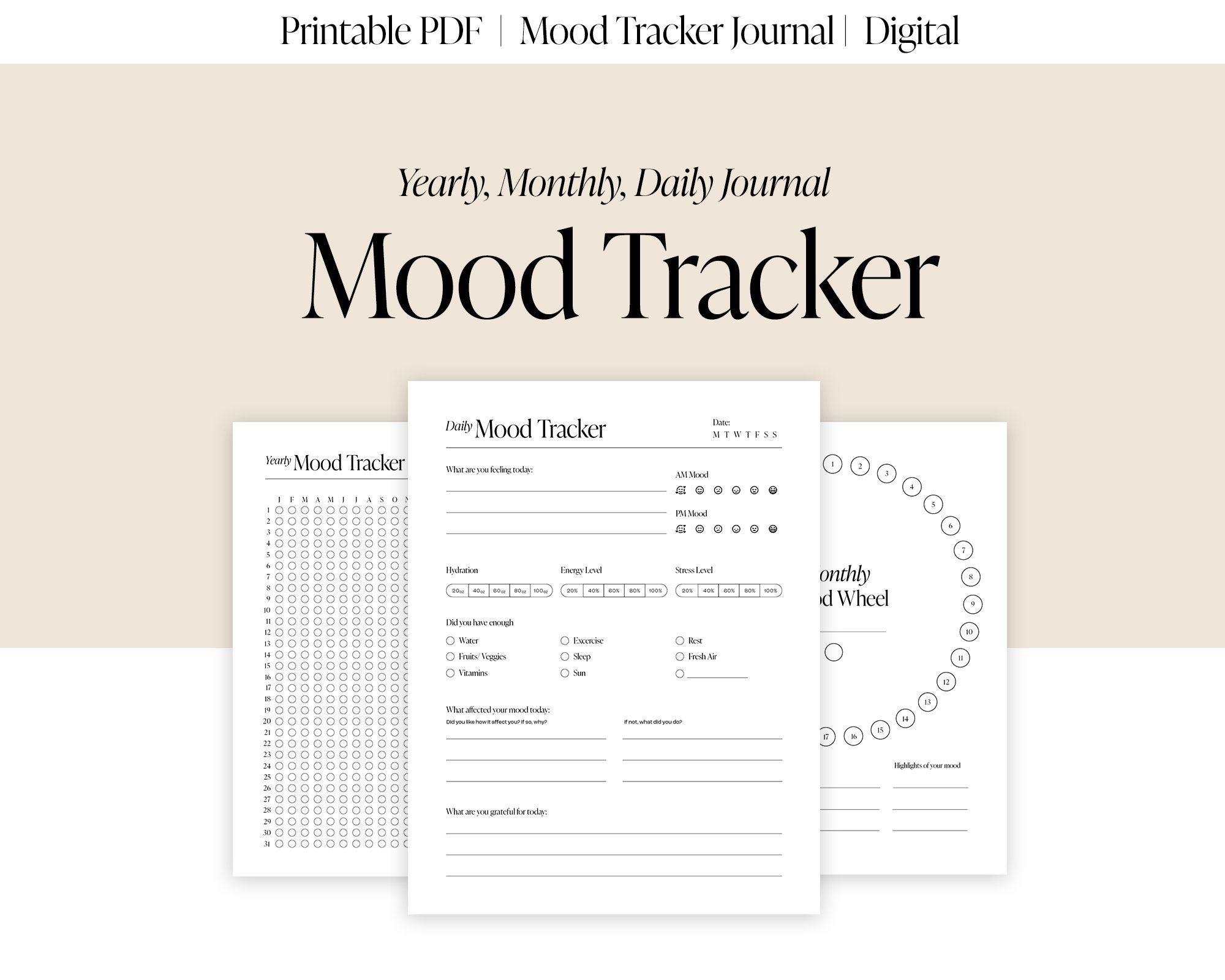 Digital Mood Tracker Journal, Printable Mood Journal, Mood Log, Self ...
