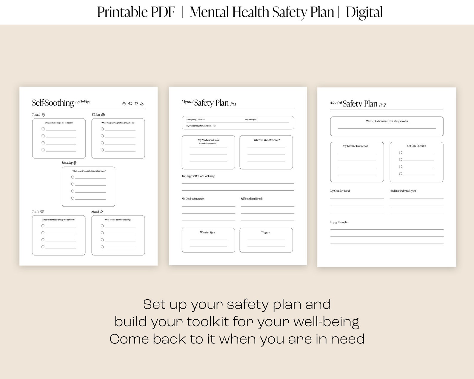 Mental Health Safety Plan Printable, Digital Self-care Planner, Safety ...