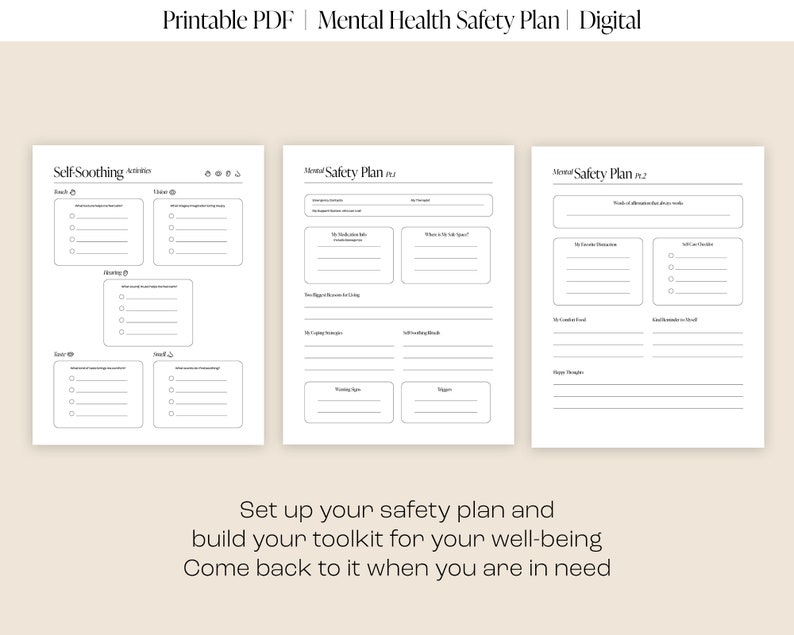 Mental Health Safety Plan Printable, Digital Self-care Planner, Safety ...